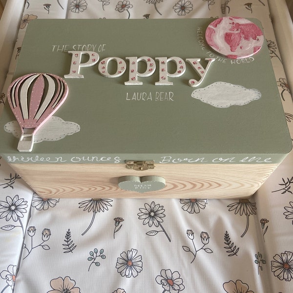 Baby Girl Keepsake Box, Girl Memory Box, Childrens Wooden Suitcase Box ...