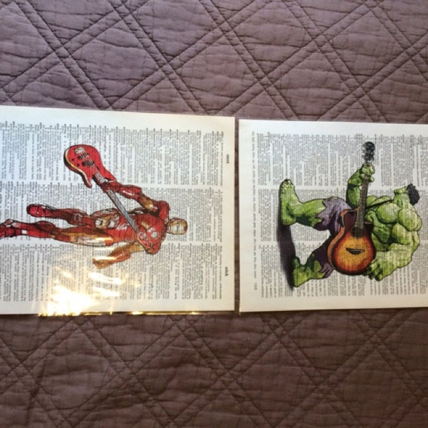 HULK and Guitar, Music Art Print, Retro Movie Poster, Musician GIFT Man ...