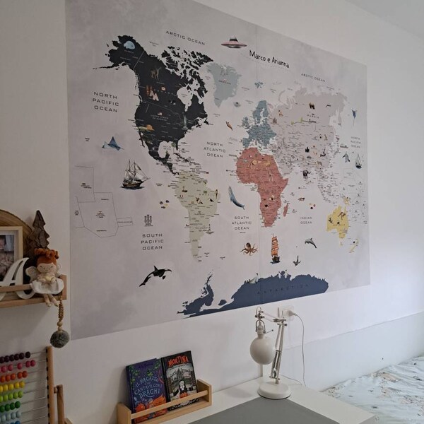 Kids Wallpaper - Educational World Map Mural – Removable Peel & Stick ...
