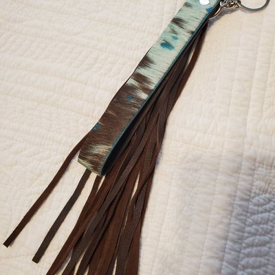 COWHIDE TASSEL KEYCHAIN Wristlet Western Hair on Cowhide Keychain Key ...