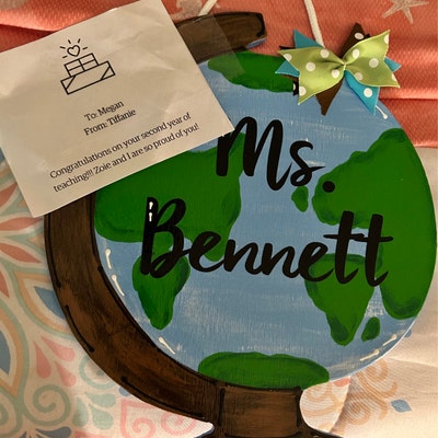 Personalized GLOBE TEACHER SIGN Class Classroom Name Room Door Plaque ...