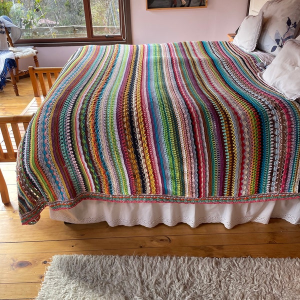 Striped Afghan Crochet Pattern, Mixed Stitches Blanket Crochet Pattern ...