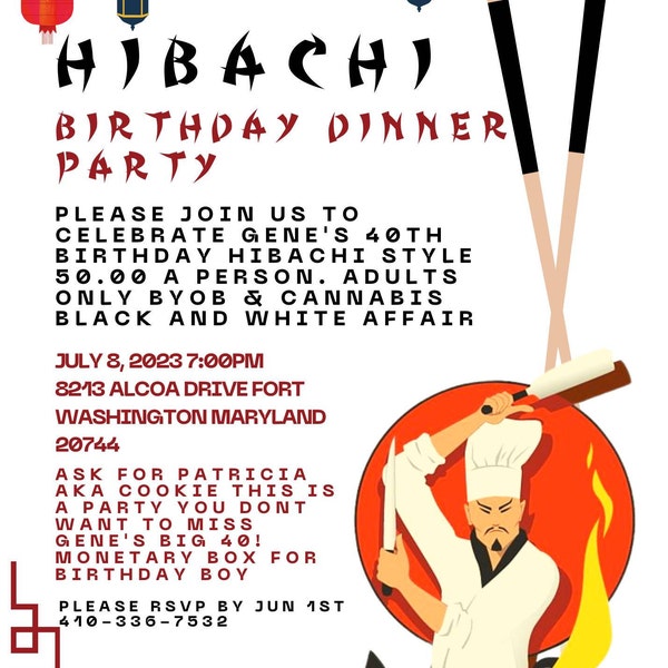 Hibachi Invitation, Hibachi Birthday, Japanese Restaurant Party ...