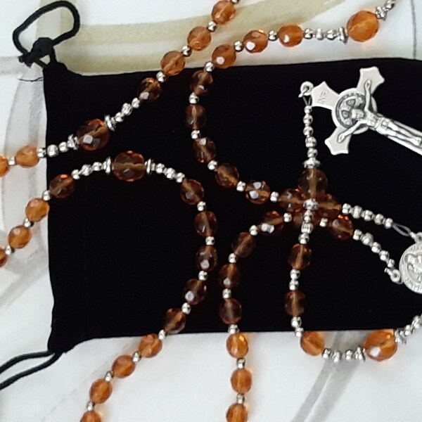 Mens BLACK Onyx 24" Rosary Papal Cross Ferula Catholic Necklace BLACK ...