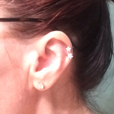 Tiny CZ Flower Huggie Hoop, 6mm Hoop, Tragus Hoop, Rook Hoop, Forward ...