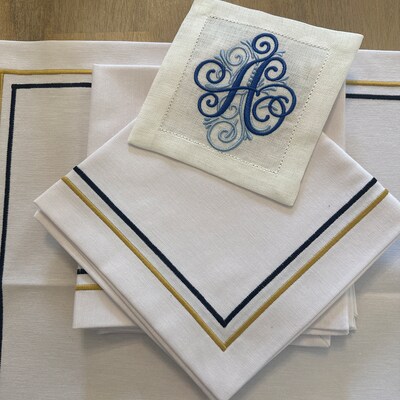 Marine Embroidered Blue and White Linen Napkin Set, Sailor Napkin,gift ...