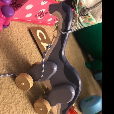 Large Wooden Bronto Rolling Toy With Optional Pull String for Toddlers ...