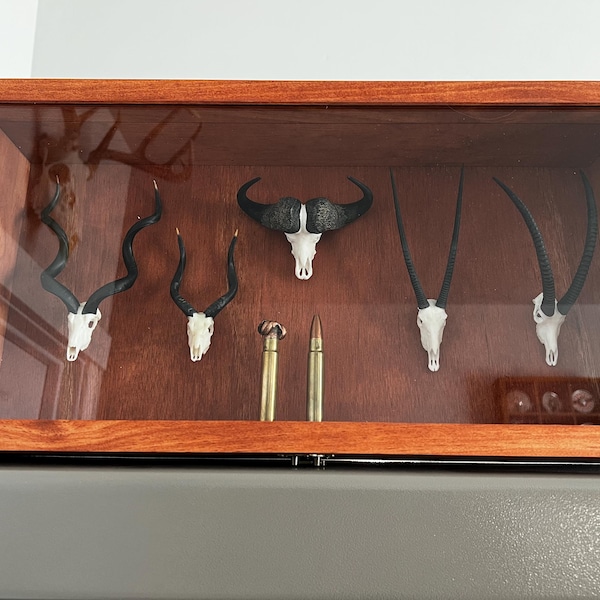 42 X 14 X 2 1/2 Wooden Shadow Box / Hinged Glass Lid / Display Case Box ...