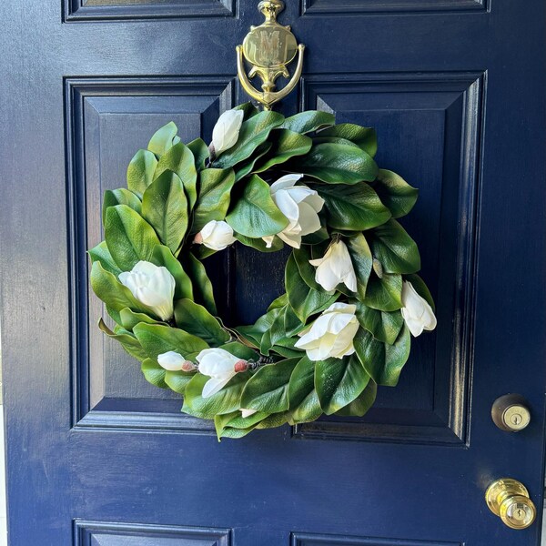 Fall Magnolia Wreath for Front Door, Rust Orange and Brown Magnolia ...