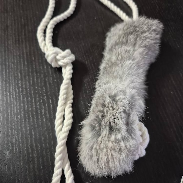 Natural Rabbit Fur and Linen Rope Dog Toy for Tug-of-war and Chasing ...
