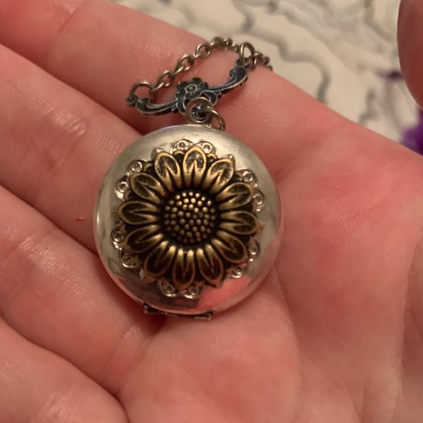 Sunflower Necklace, Sunflower Locket Necklace, Silver Sunflower Locket ...