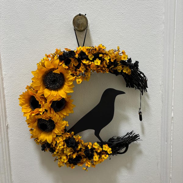 Sunflower Wreath, Sunflower Wall Decor, Raven Home Decor, Fall Foor ...