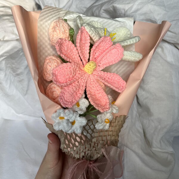 Crochet Pink Tulip Flowers Bouquet,knit Flowers,crochet Tulip Rose ...