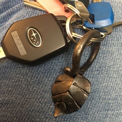 Hand Forged Leaf Keychain Pendant - Etsy