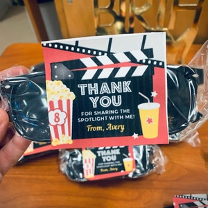 Movie Thank You Tags, Movie Night Favor Tags, Movie Night Party Favors ...