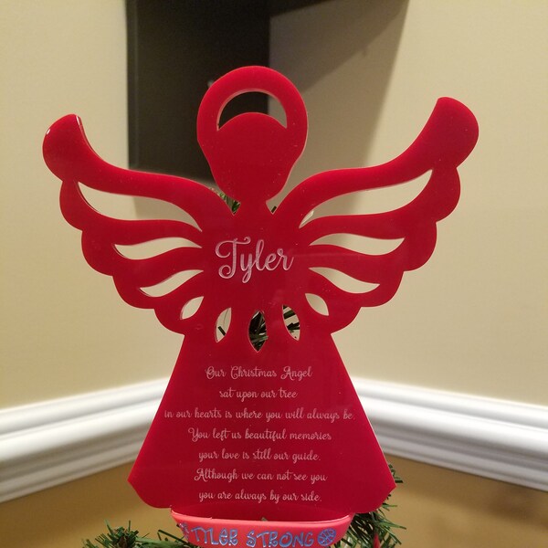 Personalised Red Angel Tree Topper Christmas Decoration Remembrance ...
