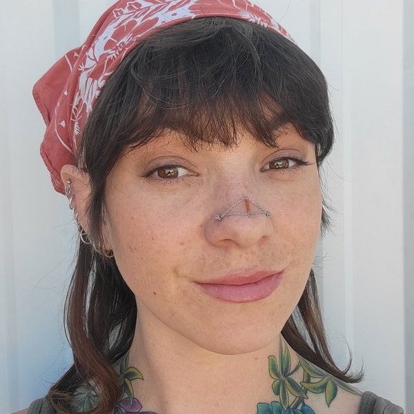 36mm Wearable Stainless Steel Nose Chain With Blue and Clear Beads and ...