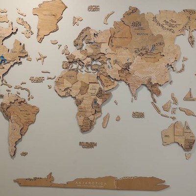 Gift for the Home, 3D World Map Wall Art, Room Wall Decor, Wooden ...