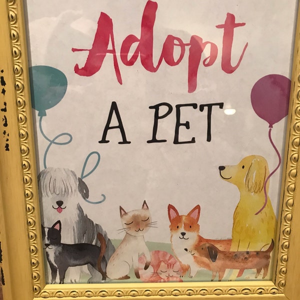Puppy Kitty Party Sign Adopt a Pet Cat Dog Girl Birthday Party ...