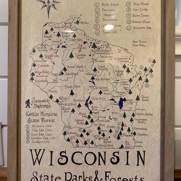 Wisconsin State Parks Map - Etsy