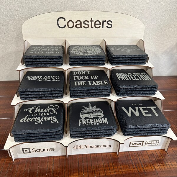 9 Pocket Retail Coaster Counter Display Stand, 4x4 Inch Pockets - Laser ...