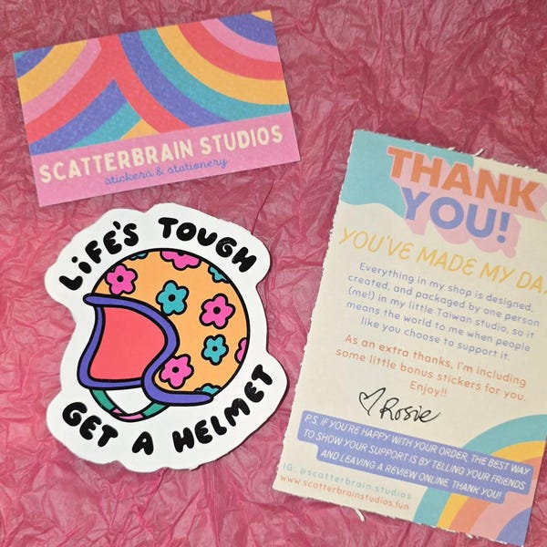 Life's Tough, Get a Helmet Vinyl Sticker, Glossy, Sparkly, Weatherproof ...