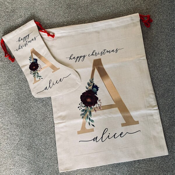 Gold Floral Initial - Santa Sack | Stocking | Personalised - Etsy UK