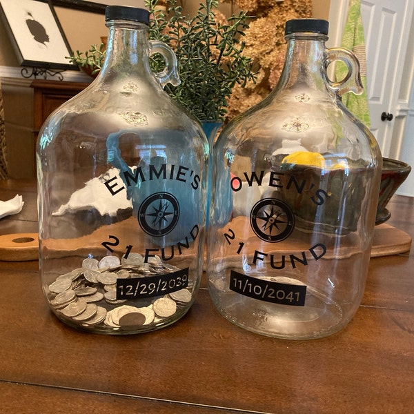 Personalized Family Name Money Jar With Compass ~ Travel Savings Fund ...