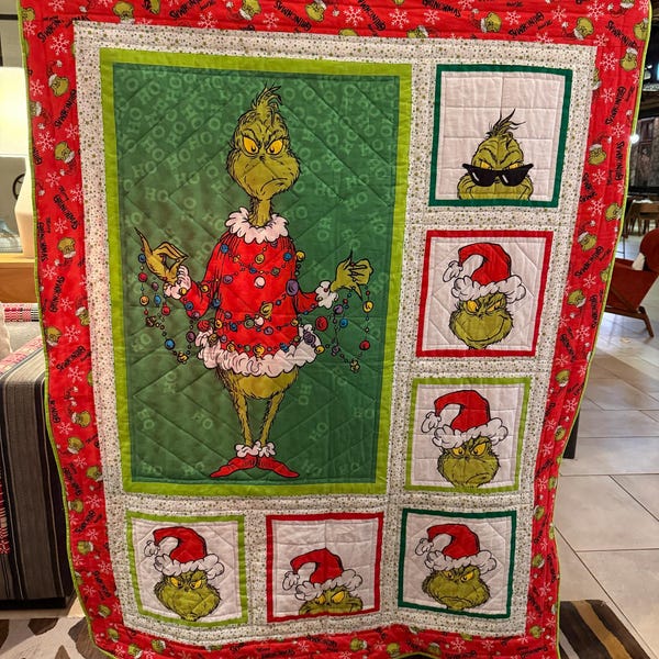 GRINCH Fabric- FREE PATTERN- Grinch Fabric Christmas Quilt Kit ...