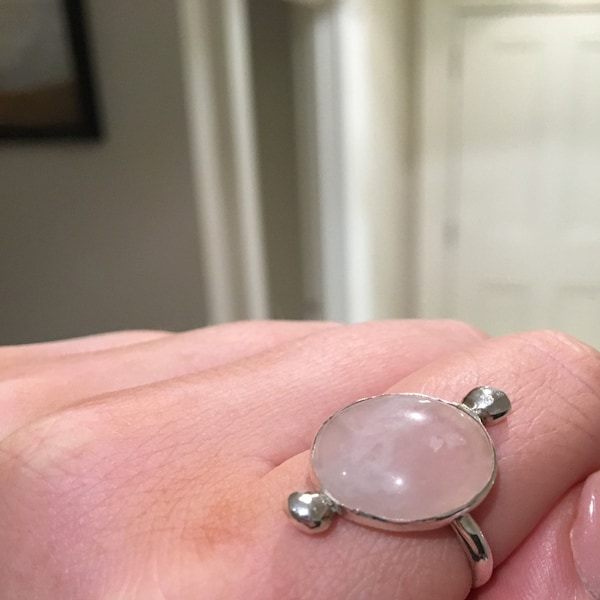 Rose Quartz Silver Ring: Round Stone Minimalist Boho Jewelry - Etsy