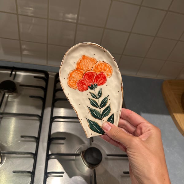 Floral Spoon Rest, Handmade Ceramic Spoon Rest, Handpainted Pottery ...