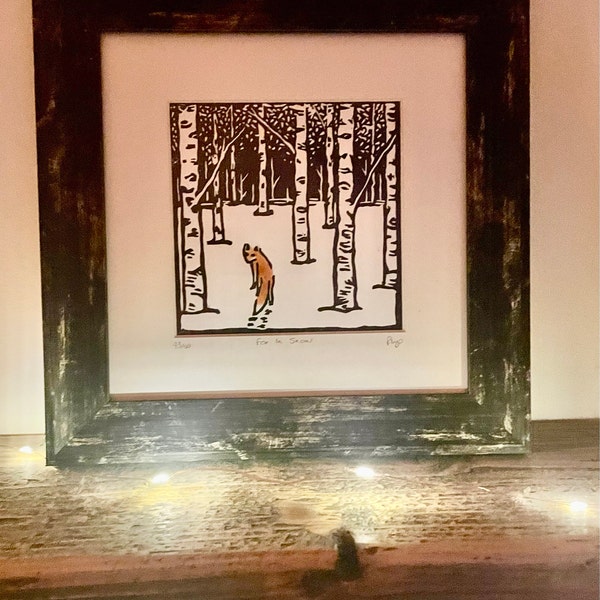 Hare in Snow Original Lino Print Limited Edition in Black With ...