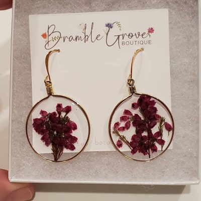 Handmade Real Pressed Heather Flower Earrings Botanical Pink Earrings ...