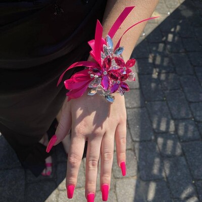 Madison Wrist Corsage in Red & Deep Graphite With Black Wire - Etsy