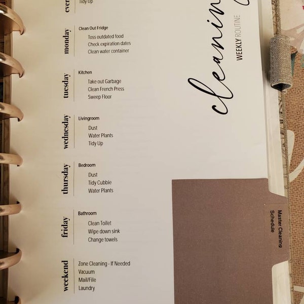 A5 *FILLABLE* Cleaning WEEKLY Routine Insert | Fillable & Printable ...