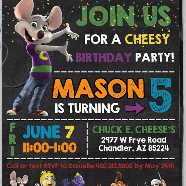 Printed & Digital CHUCK E CHEESE BIRTHDAY Invitation, Boy, Girl, Any ...