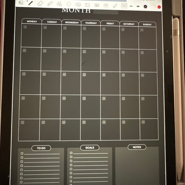 Monthly Planner Goodnotes Template, Monthly Dark Planner Page, Monthly ...