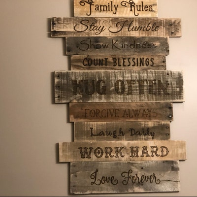 Handmade Family Rules Wood Wall Décor, Large Statement Piece for Living ...