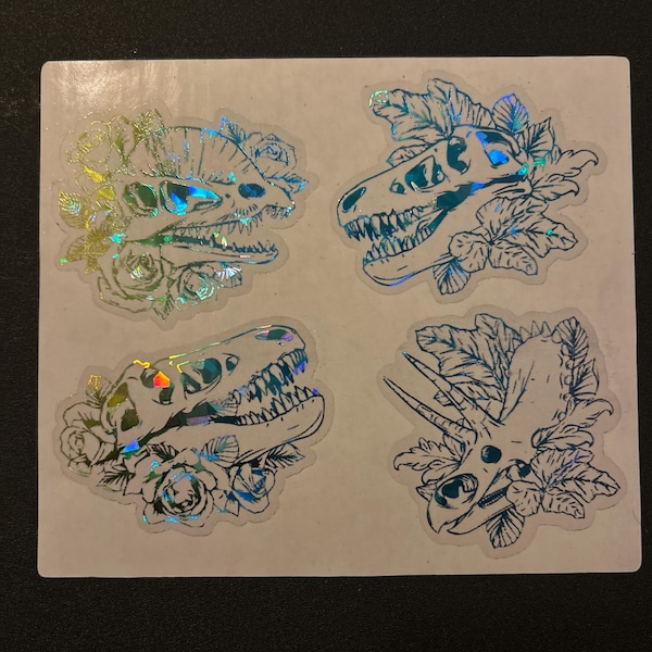 Floral Dinosaur Sticker Holographic Dino Dinosaur Stickers Floral ...