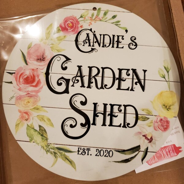 Personalized Garden Shed Sign, She Shed Gift, Pink Flowers Custom Woman ...