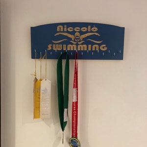 Personalized Swimming Medals Hanger : Sports Medal Display Rack Ribbon ...