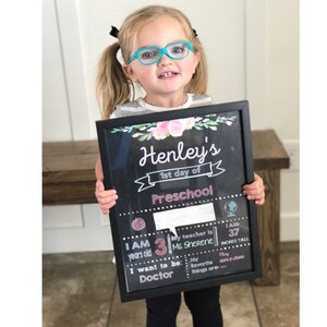 First Day of School Editable Sign Chalkboard Girl Back to School 1st ...