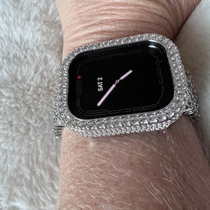 Custom Apple Watch Cover Silver Lab Diamond Bezel, Metal Apple Watch ...