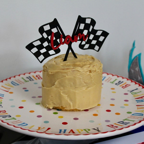 Personalized Race Cake Topper | Racing Flags | Racing Theme Birthday ...
