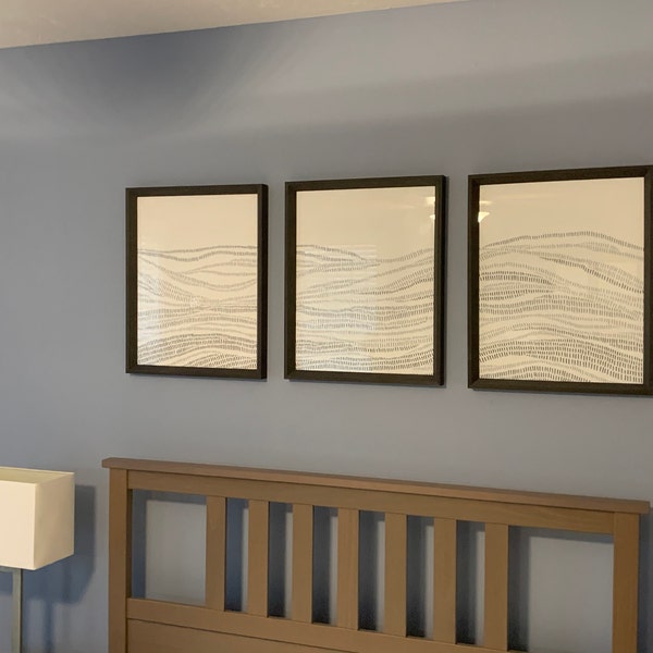 Coastal Wave Print Set | Abstract Ocean Art in Slate Blue, Modern Minimalist Triptych | "the ...