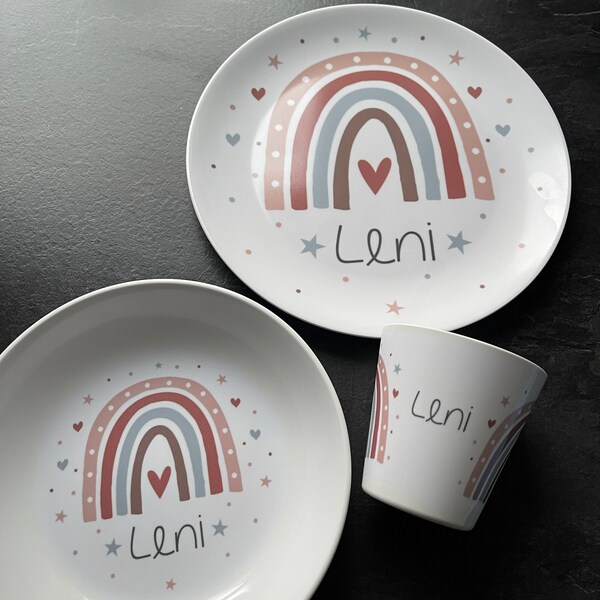 Kindergeschirr, personalisiert, Dschungeltiere, Kinderteller mit Namen, Taufgeschenk, Geschenk ...