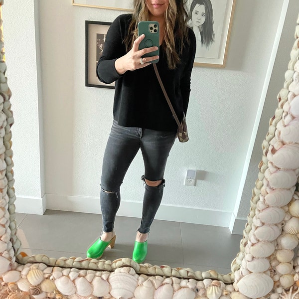 Leather Clogs Green Sandals Wooden Clogs Swedish Clogs Handmade Clogs ...