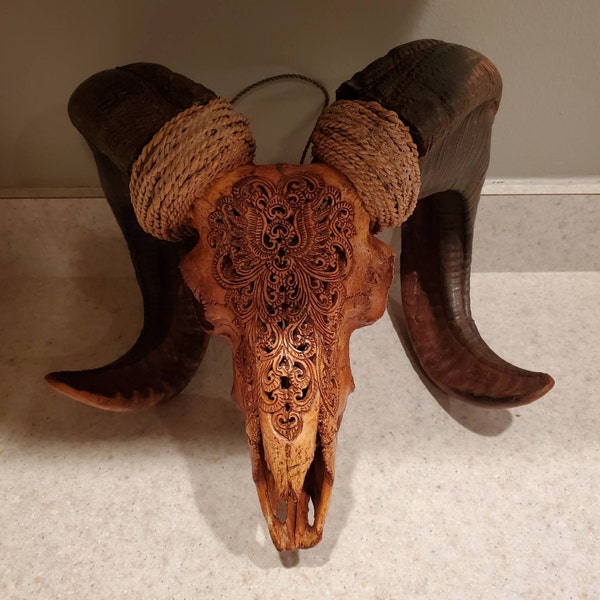 Goat Skull Carved, Original Goat Skull Carving, Rose Flower - Etsy
