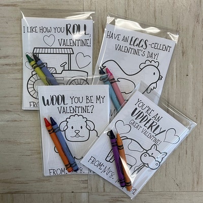 Valentine Coloring Cards, Farm Animals Printable Valentine's Day Cards ...