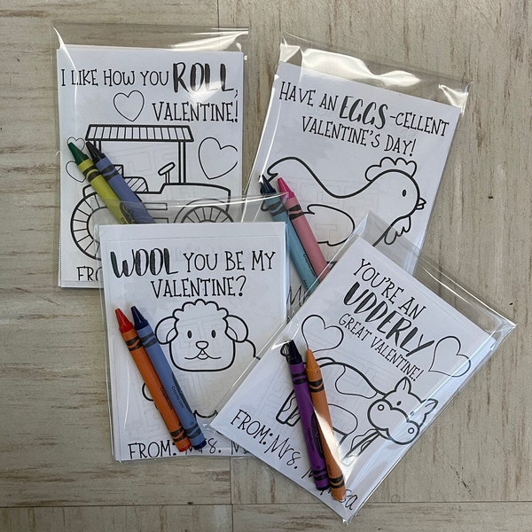 Valentine Coloring Cards, Farm Animals Printable Valentine's Day Cards ...